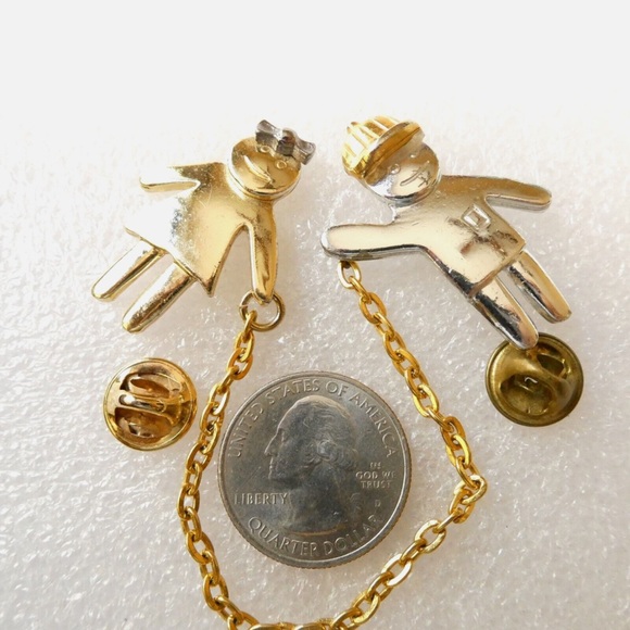 Vintage | Jewelry | Goldtoned Lapel Hat Tie Pins Girl Boy Double Pin ...